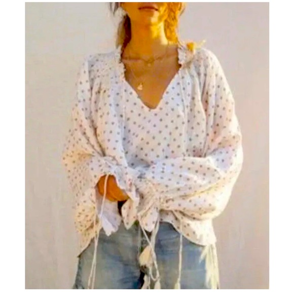 Kinga Csilla | Tops | Kinga Csilla Polka Dot Linen White Blouse Spotted ...